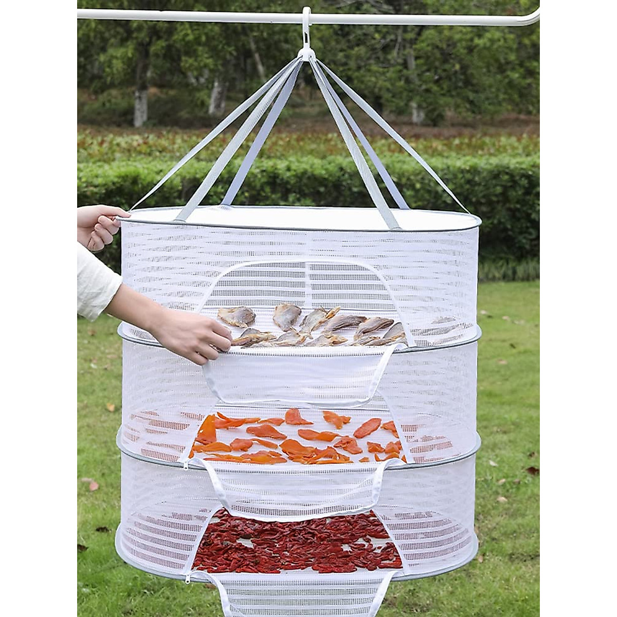 JUOPZKENN Drying Rack,Folding Mesh Clothes Hanging Dryer,Zipper Opening Hanging Drying Fish Net for Shrimp Fish Fruit Vegetables Herbs(Single Layer)
