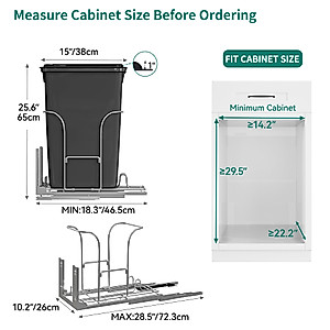 YITAHOME 43 Quart (XL) Pull-Out Trash Can Recycling Bin with Lid for 14.2" W x 22.2" D x 29.5" H Minimum Cabinets, Sliding Under Mount Kitchen Waste Garbage Container with Soft-Close Slides, Black