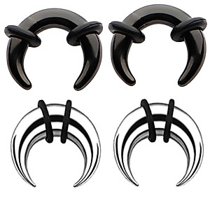 Zaya Body Jewelry 2 Pairs Steel Ear Plugs Tapers Black Pinchers Horseshoes Gauges 00g 0g 2g 4g 6g 8g 10g 12g 14g (00g 10mm)