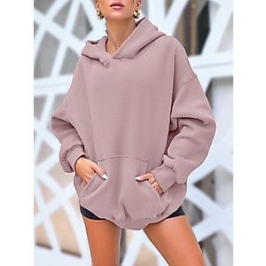 AUTOMET Oversized Sweatshirt for Women Fall Outfits 2025 Fleece Casual Hoodies Sweaters Long Sleeve Fashion Shirts with Pockets DarkPink M