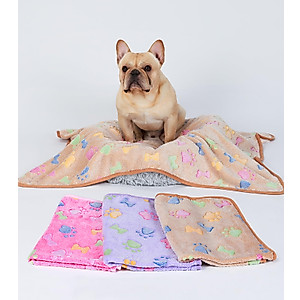 1 Pack 3 Blankets Super Soft Fluffy Cute Bone Pattern Pet Blanket Flannel Throw for Dog Puppy Cat Pink/Brown/Purple Large