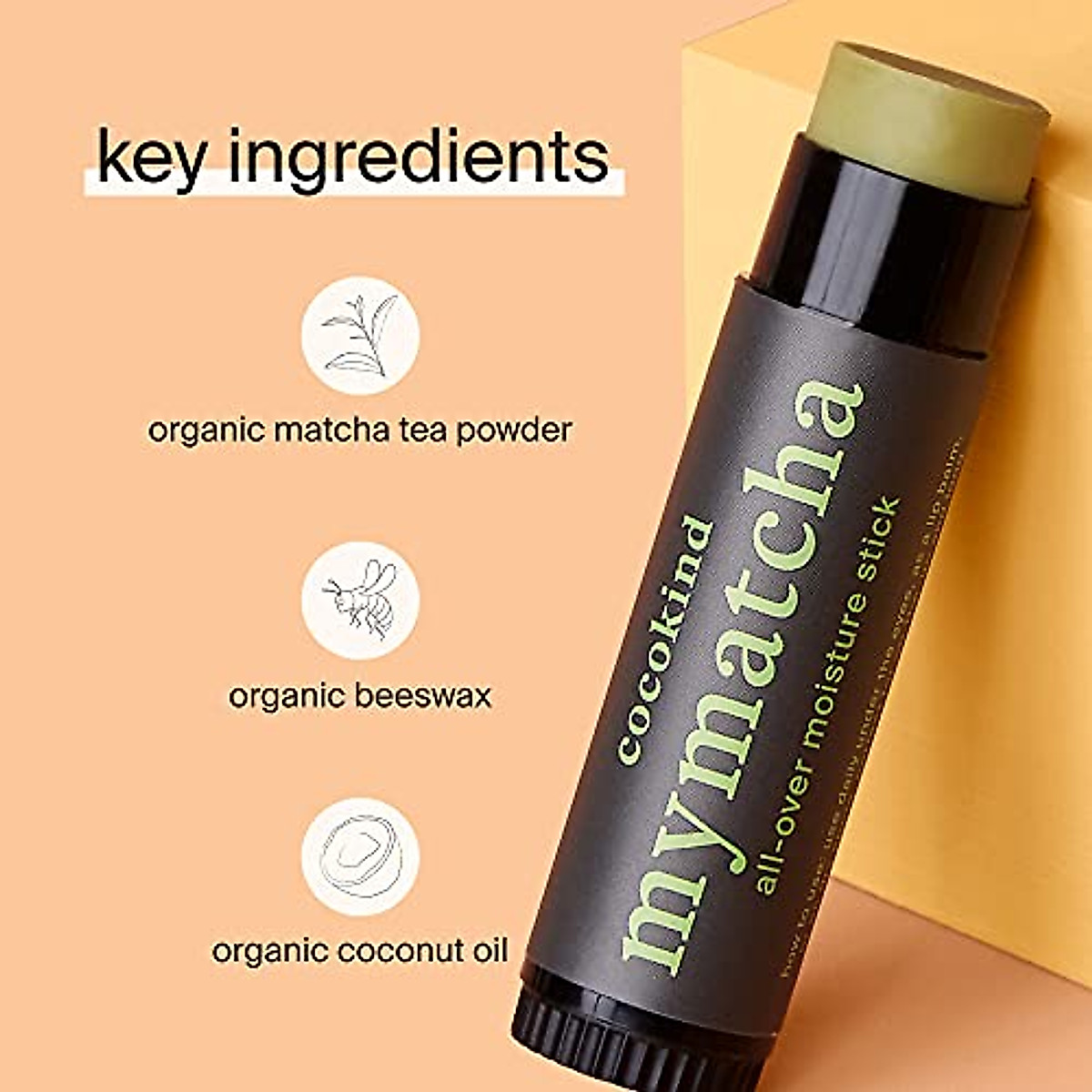 Cocokind Mymatcha All-Over Moisture Stick, Lip Balm and Eye Cream for Dry Skin, With Organic Coconut Oil and Beeswax, Green Tea Mask Stick