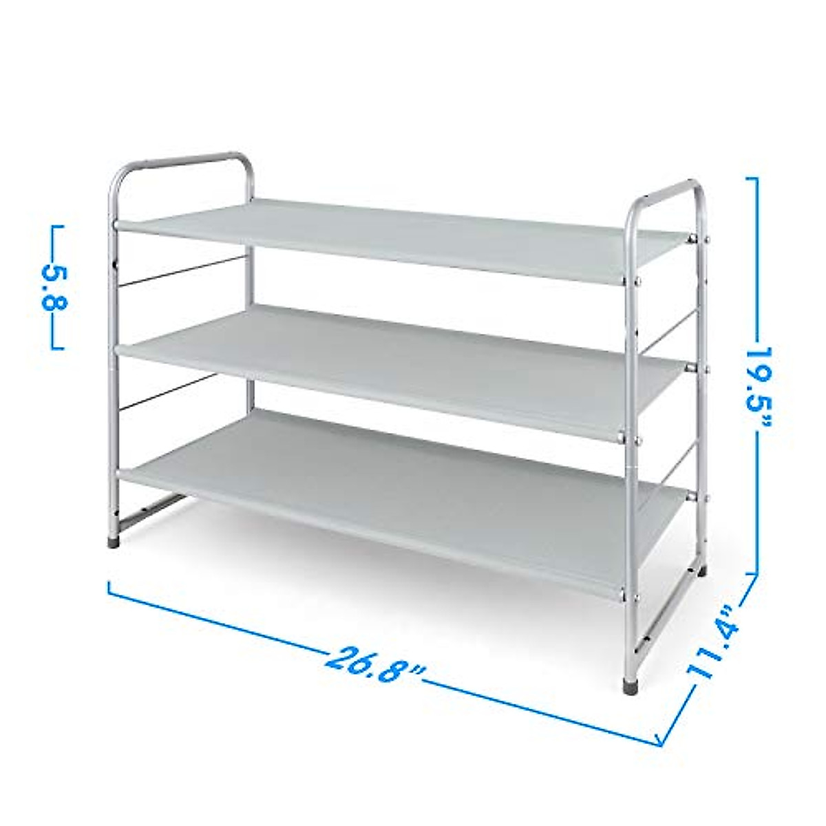 Simple Trending 3-Tier Stackable Shoe Rack, Expandable & Adjustable Fabric Shoe Shelf Storage Organizer,Silver