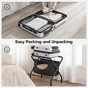 HOOBRO Luggage Rack with Laundry Bag, Pack of 2, Folding Suitcase Stand for Guest Room, 26.8" L x 15" W x 22" H, Suitcase Holder with Oxford Bag, Cloakroom, Bedroom, Hotel, Black BK06XLP201G1