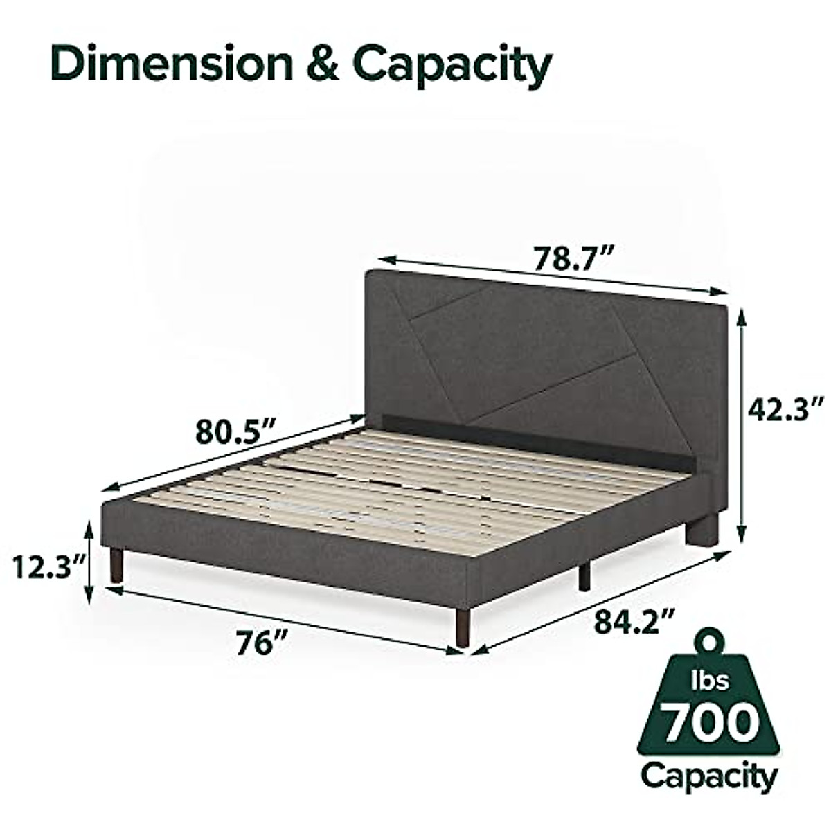 ZINUS Judy Upholstered Platform Bed Frame / Mattress Foundation / Wood Slat Support / No Box Spring Needed / Easy Assembly, King