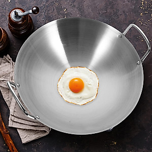 Hemoton Wok Nonstick Frying Pan: 10 Inch Stainless Steel Wok Pan, Round Wok 10 Inch, Dual- handled Steel Wok For Restaurant, Stove Top, Cooking (10.2 Inch/26cm, Round Bottom)