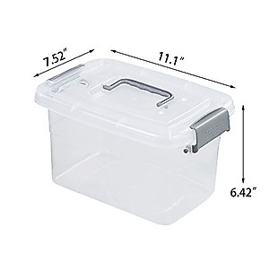 Minekkyes 6-Pack Home Storage Bins, Plastic Container, Latching Box with Handle (Grey handle)