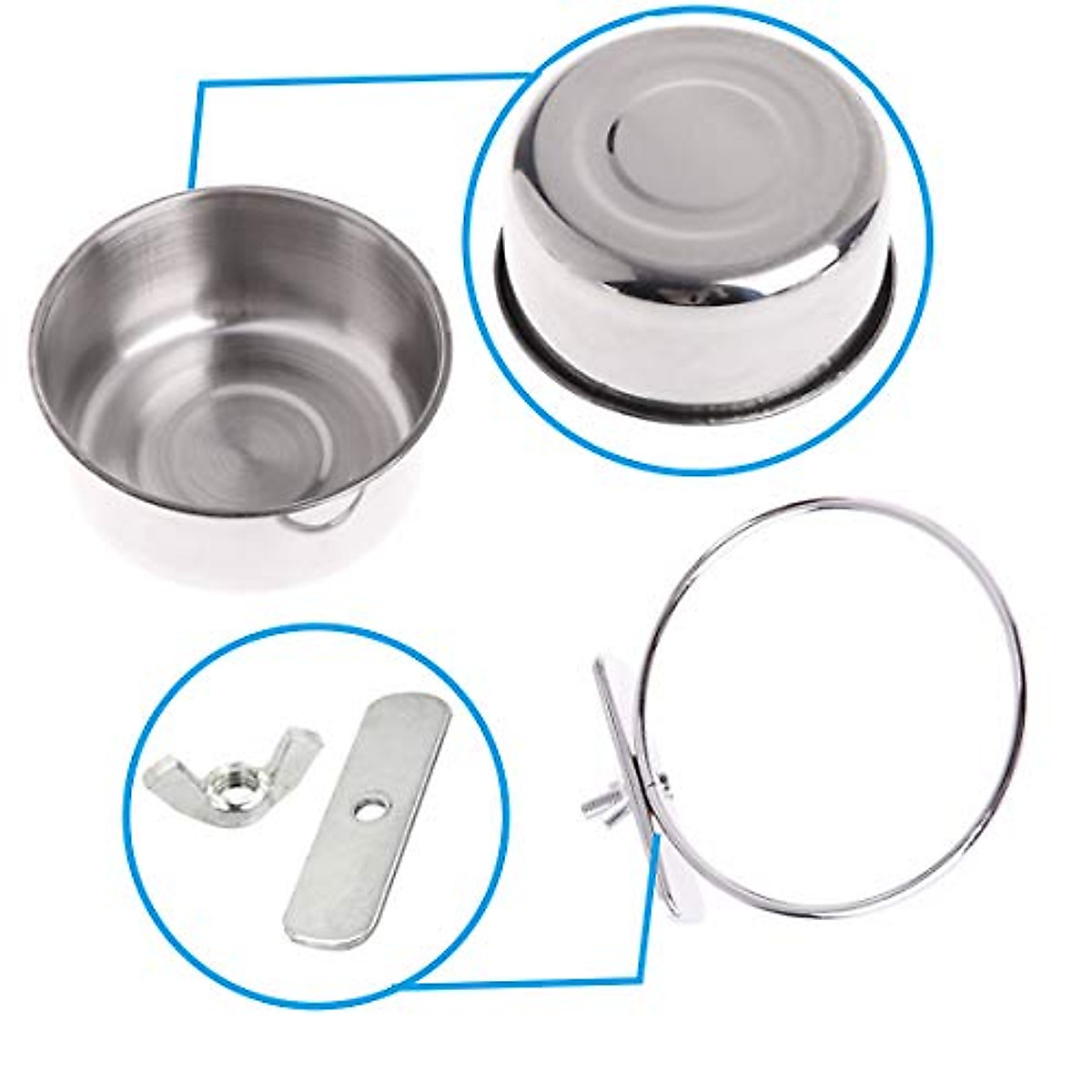 Hamiledyi Parrot Feeding Cup,Bird Food Dish Stainless Steel Bird Cage Feeding Bowls with clamp Holder-for Parrot Macaw African Gray Parakeet Canary Cockatie Conure(3 Pcs)