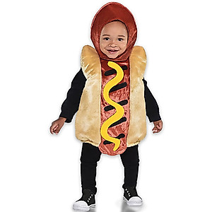 Amscan Multicolor Velvet Kids Hot Dog Tunic Costume with Hood Set - (18-24 Months) - Perfect for Costume Parties and Pretend Play, Beige, Black and Red