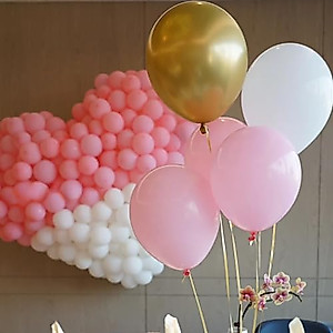FunHot Pink and Gold Balloons, 60Pcs Retro Pink White Balloons, 12 Inch Metallic Gold Confetti Balloons Helium Light Pink Latex Party Balloons for Girls Baby Shower Birthday Princess Party Decorations