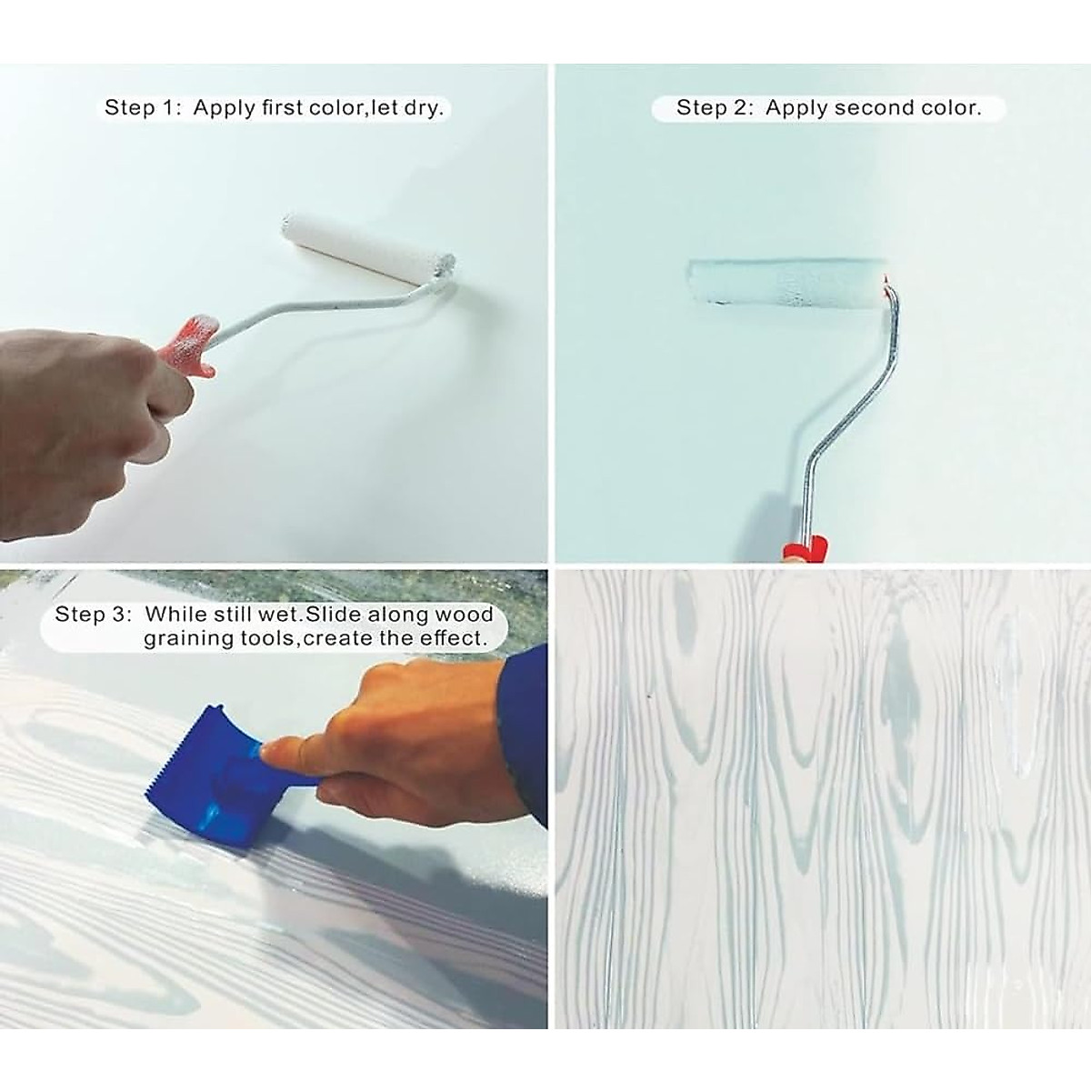 H HAGU LANDE Wood Grain Tool,Woodgraining Tool Kit Textured Paint Roller Soft Rubber, Natural Wood Grain Painting Maker Tool for DIY Wall Room Decor(3PCS)