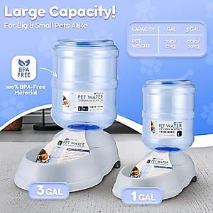 Flexzion Automatic Pet Feeder & Waterer Set of 2 Pack, Self Feeding Replenish Dog Cat Bowls, Gravity Food & Water Storage Container Fountain Jug Pet Supplies Plastic Skid Proof Rubber Feet (1 Gallon)