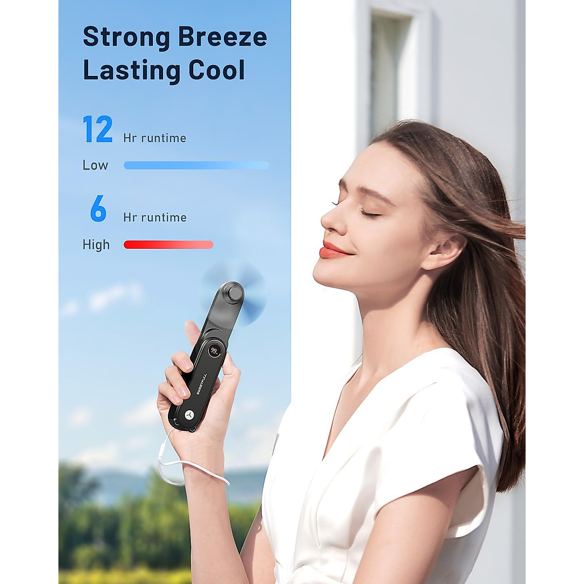 SWEETFULL Portable Handheld Mini Fan with LED Display, 2-in-1 Personal Foldable USB Rechargeable Hand Held Fan & Flashlight for Travel, Lash Eyelash, Cute Small Pocket Fan for Women, Girls