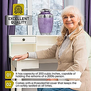 Forever Lane Cremation Urns for Adult Ashes - Handcrafted Large Urn, Burial - Urns for Human Ashes Adult Female Or Male, Funeral Decorative Urn - Up to 200 Lb. (Purple)