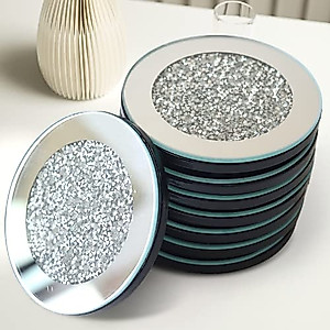 LXARTZJ Glass Mirrored Coaster Set of 8 Diamond Crystal Coasters Silver Cup Mat for Restaurant Kitchen bar Dining Table