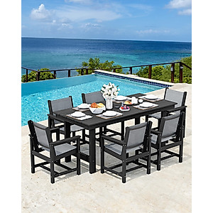 SERWALL Textilene Outdoor Dining Chair Set of 2, HDPE Frame with Textile Chair Seat, Holds up to 300 LBS, All Weather Chairs for Lawn, Garden, Yard and Poolside, Black