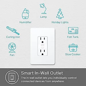 Kasa Smart Plug KP200, In-Wall Smart Home Wi-Fi Outlet Works with Alexa, Google Home & IFTTT, No Hub Required, Remote Control, ETL Certified , White, 1 Pack