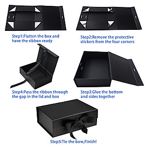 Large Black Luxury Magnetic Gift Box with Lid, Ribbons and Gift Bag, 12.2x8.7x4 Inches, Great for Business, Christmas, New Year, Wedding, Birthdays, Groomsman, Husband, Father's Day, Presents Display and Packging