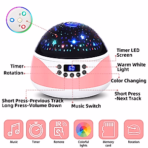 RTOSY Star Projector Night Light for Kids with Music & Timer, Baby Sleep Soothing Remote Control Music Projection Night Light, Great Holiday Gifts for Kids