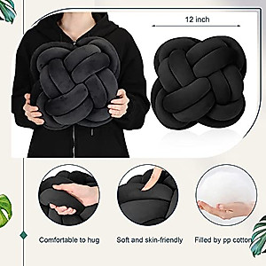 Nuenen 2 Pcs Knot Pillow Ball 12 Inch Flower Creative Knotted Throw Pillows Decorative Sofa Lumbar Pillow Floor Pillow Cushion for Home Bed Couch Car Office Decor Household(Black)