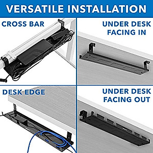 MOUNT-IT! Under Desk Cable Tray [23" Length] Wire Management Basket for Desktop Computers, Laptops, Sit Stand Desks and Workstations (Black)