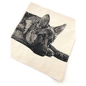 German Shepherd Tea Towel in Black - Hand Printed Flour Sack Tea Towel, Dish Towel, Kitchen Towel
