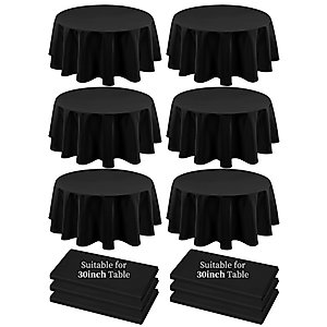 6 Pack Polyester Round Tablecloth 70 inch Black Table Cloths Water Resistant Polyester Cloth Round Tablecloths Washable Tablecloth for Party,Wedding Reception,Restaurant Banquet,BBQ,Dinner,Gift Table
