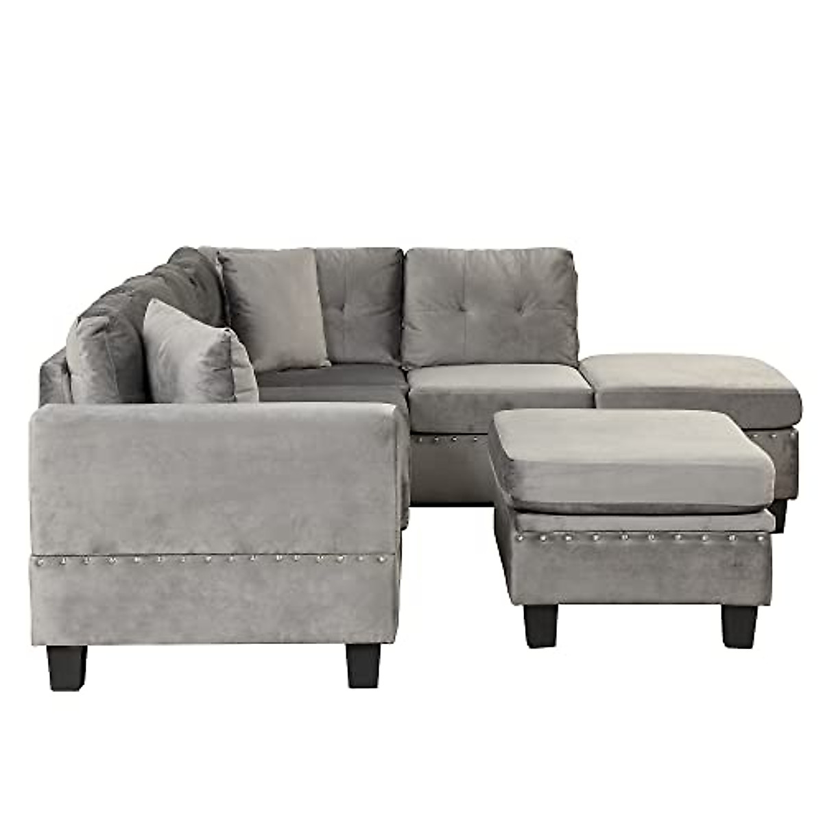 Eafurn L Shaped Sectional Reversible Chaise and Drop Down Table & Cupholders, Upholstery Corner Storage Ottoman, Tufted Convertible Sofa & Couch for Living Room Furniture Set, Gray 104.5"