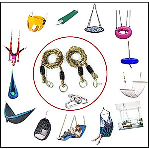 Tree Swing Ropes Hammock Chair Straps Hanging Kit with 2 Carabiners for Replacement, Adjustment or Extension - 6ft & Holds to 600lbs, Perfect for Children Swing, Outdoor Hammock and Hanging Chair