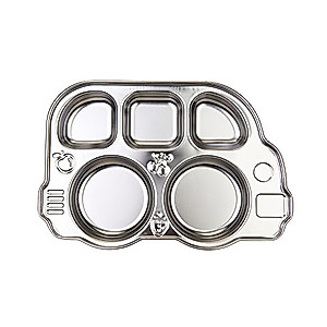 Innobaby Stainless Bus Plate with Airtight Sectional Lid, The Original, Leak-Resistant Divided Platter, Mom Invented Fun Shape Plate Din Din Smart for Babies, Toddlers and Kids, BPA Free Plate, Blue