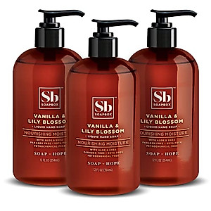 Soapbox Liquid Hand Soap, Vanilla & Lily Blossom - Gentle, Moisturizing Hand Cleanser, Vegan, Cruelty Free Hand Soap for Bathroom and Kitchen, 12oz Pump Bottles (Pack of 3)