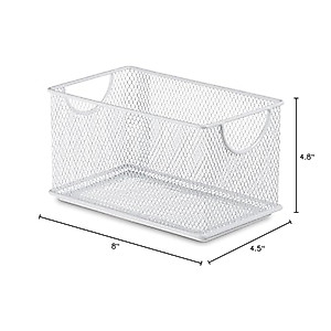 Design Ideas Mesh Stacking Bin, 4.5" x 8" x 4.8" Metal Shelving Storage Container Organizer, White