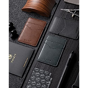 VULKIT Cell Phone Wallet, Card Holder for Back of Phone Leather Adhesive Pocket RFID Blocking Credit Card Sleeves Black