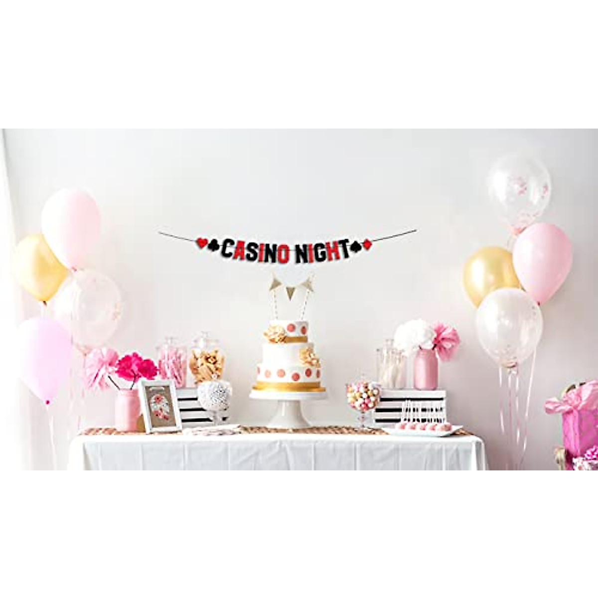 Casino Themed Glitter Banner – Las Vegas Birthday and Bachelorette Party Decorations – Poker Party Garland, Favors and Supplies