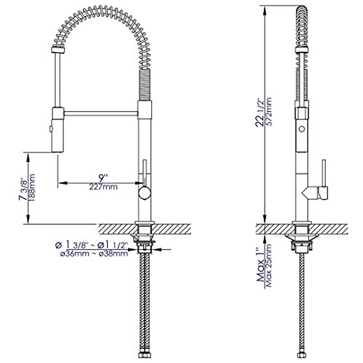 ALFI brand ABKF3732-PC Kitchen Faucet, 22.5"H, Polished Chrome