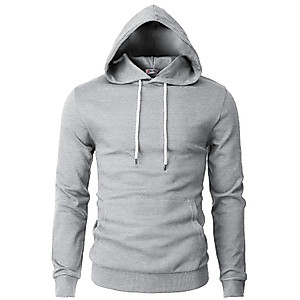 H2H Men's Slim Fit Lightweight Long Sleeve Pullover Basic Hoodie with Pocket and White String GRAY US M/Asia L (CMOHOL050)