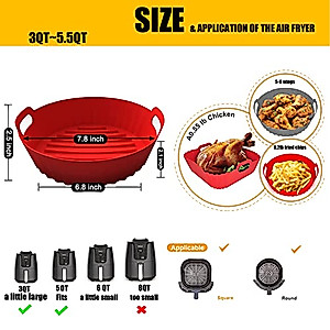 Air Fryer Silicone Liners 2 Pack,Reusable Air Fryer Silicone Basket Bowl Round for 3-5QT,Non-stick Food-grade Silicone Pot Baking Tray,Replacement Of Flammable Parchment Liner Paper Pink +Red