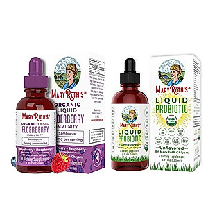Elderberry Syrup & Liquid Probiotics Bundle for Adults & Kids by MaryRuth's | USDA Organic Elderberry Liquid Drops 1oz | USDA Organic Liquid Probiotics, 4oz | Vegan Non-GMO Plant Based