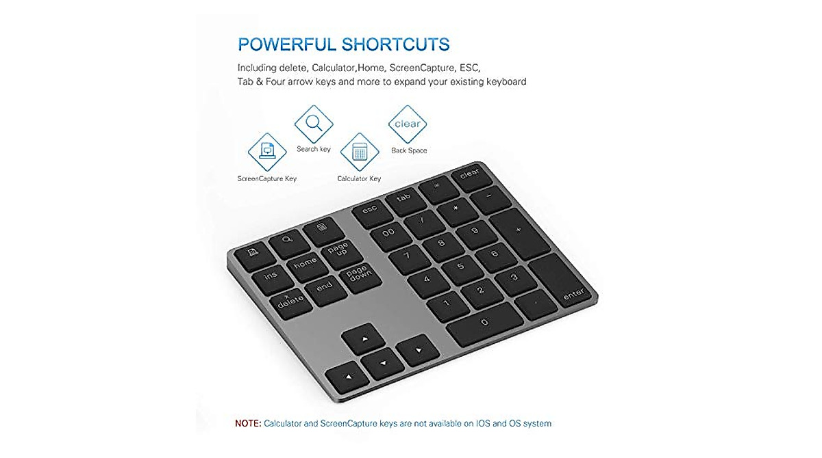 Bluetooth Number Pad, Lekvey Aluminum Rechargeable Wireless Numeric ...