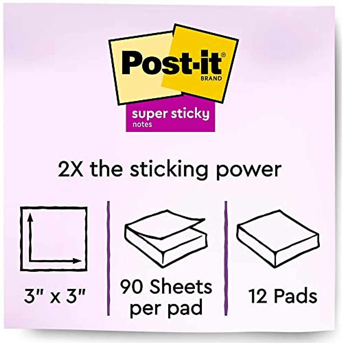 Post-it® Notes, Super Sticky Notes, 3 in x 3 in, Canary Yellow, Pack Of 16 Pads