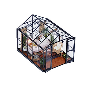 Jocisland 7.5x9.4x7.4 FT Outdoor Aluminum Polycarbonate Greenhouse with Ventilation and Rain Gutter, 2 Swing Doors with Hook, Walk in Greenhouse for Outdoors Backyard Garden