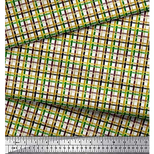 Soimoi Yellow Cotton Canvas Fabric Window Pane Check Decor Fabric Printed Yard 56 Inch Wide