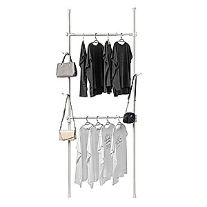 Adjustable Clothing Rack, Double Rod 2 Tier Adjustable Hanger for Hanging Clothes Heavy Duty Garment Rack Closet Rack Freestanding 220Lbs