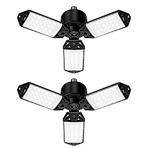 LED Garage Light, 80W Garage Lights Ceiling LED 2Pack, 8000 Lumen Led Shop Light with 3 Adjustable Panels and 6500K Daylight Garage Lighting for Barn,Workshop,Basement Support E26/E27 Screw Socket