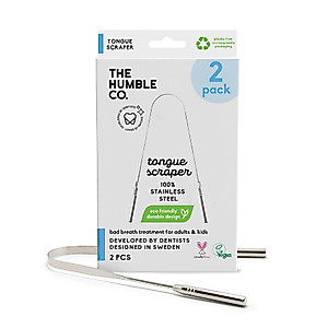 The Humble Co. Tongue Scraper – 100% Stainless Steel Tongue Cleaner, For Superior Oral Care, Dental Hygiene and Tongue Cleaning, Helps Eliminate Bad Breath, BPA Free (2pk)