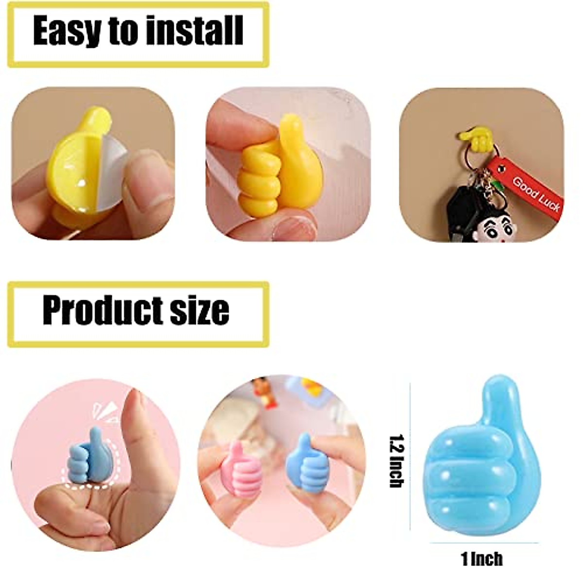 Thumb Hooks for Hanging, 15pcs Self Adhesive Thumb Cable Organizer Clips No Punching Key Hook Holder Wall Hangers, Multifunctional Nails-Free Utility Silicone Hooks Desk Wire Management Storage