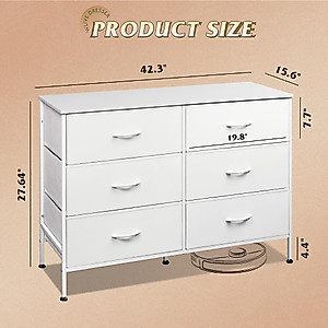 WLIVE Wide Dresser with 6 Drawers, TV Stand for 50" TV, Entertainment Center with Metal Frame, Wooden Top, Fabric Storage Dresser for Bedroom, Hallway, Entryway, White
