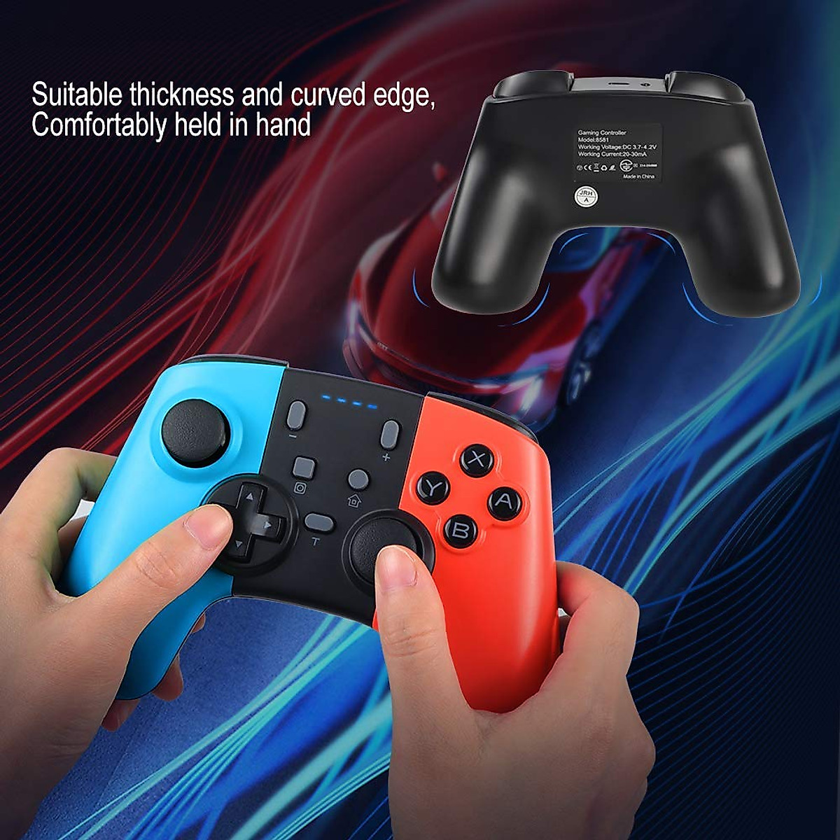 Controller für Nintendo Switch, STOGA Wireless Controller with Rechargeable Battery, Gamepad Joystick für Switch mit 6-Achsen Turbo Dual Shock Gyro Achse (Rot& Blau)