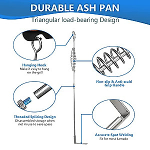 Ash Pan Big Green Egg, Unidanho Stainless Steel Ash Tool Kit Ash Tool Poker Rake Set for Large Big Green Egg, Kamado Joe, Charcoal Smoker Wood Burning Stove