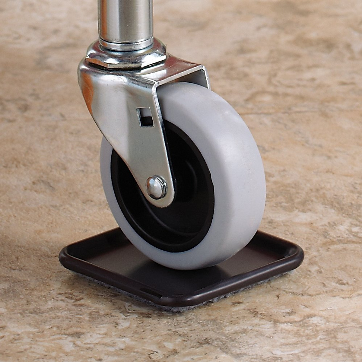 SoftTouch 2 1/2" Square Reusable Carpet Bottom Furniture Caster Cups to Protect Hardwood, Tile or Laminate Floors, Brown/Gray (12 Pack)